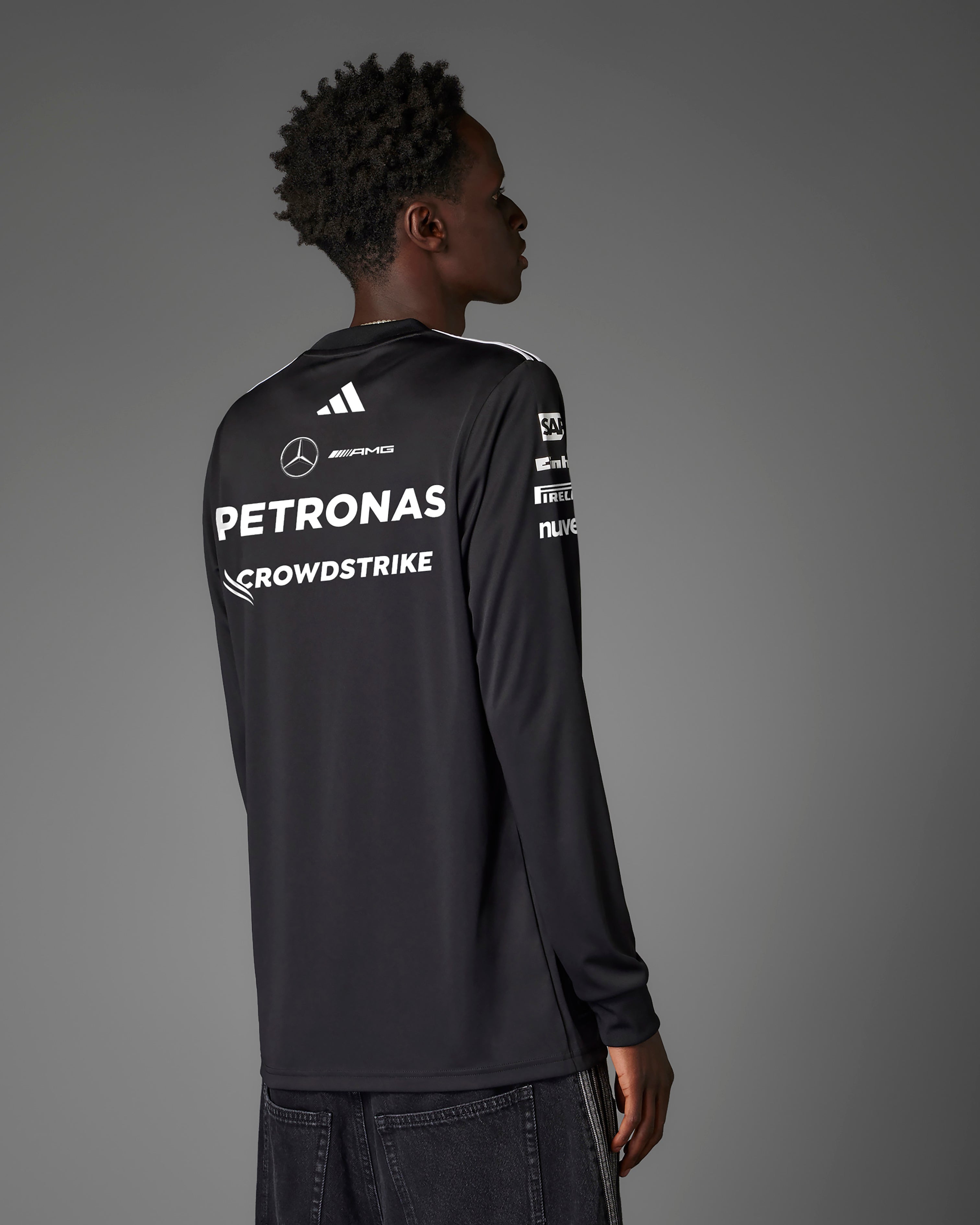 Mens 2025 Team Long Sleeve Driver Tee Black | Official Mercedes-AMG ...