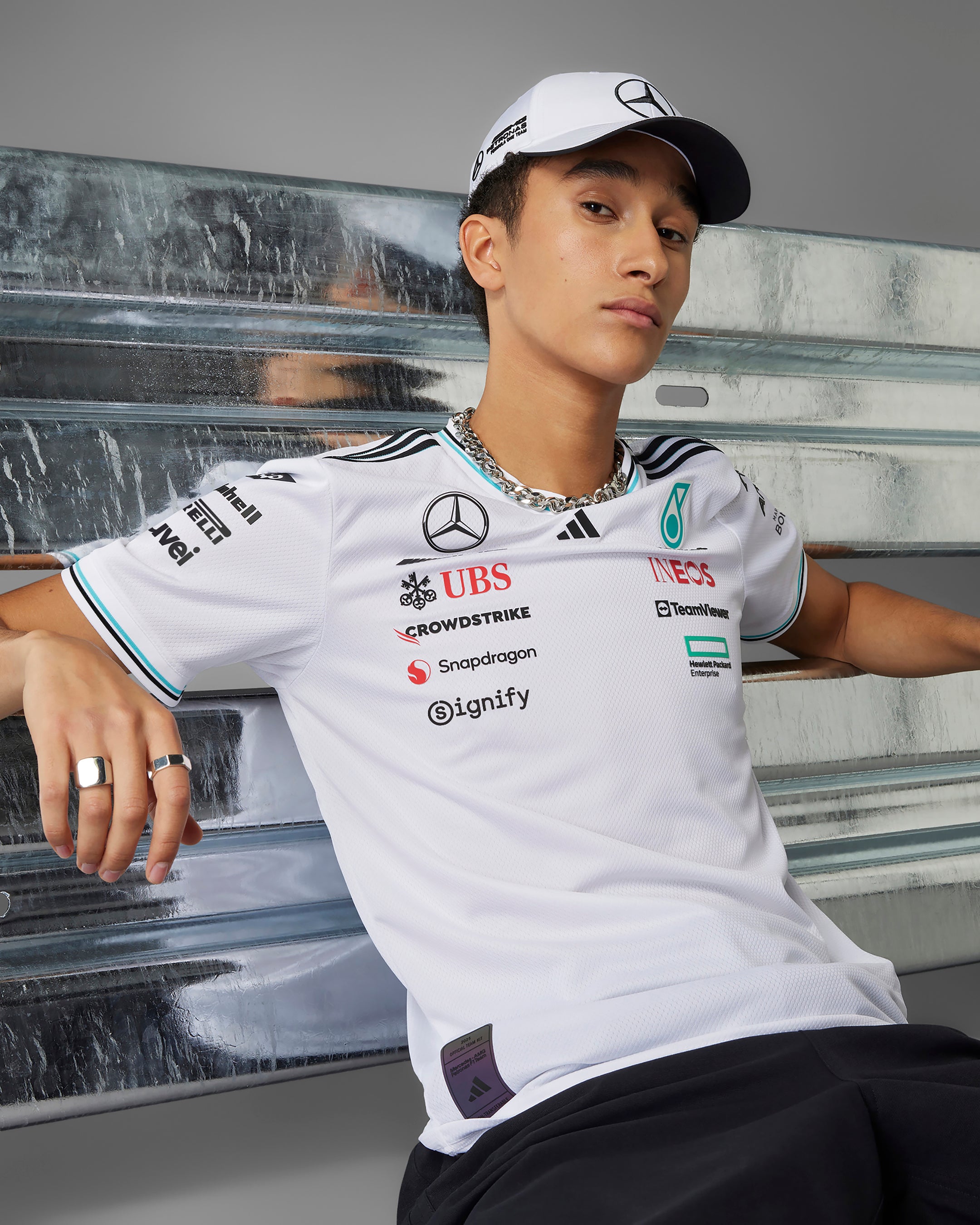 Mens 2025 Authentic Driver Tee White | Official Mercedes-AMG PETRONAS ...