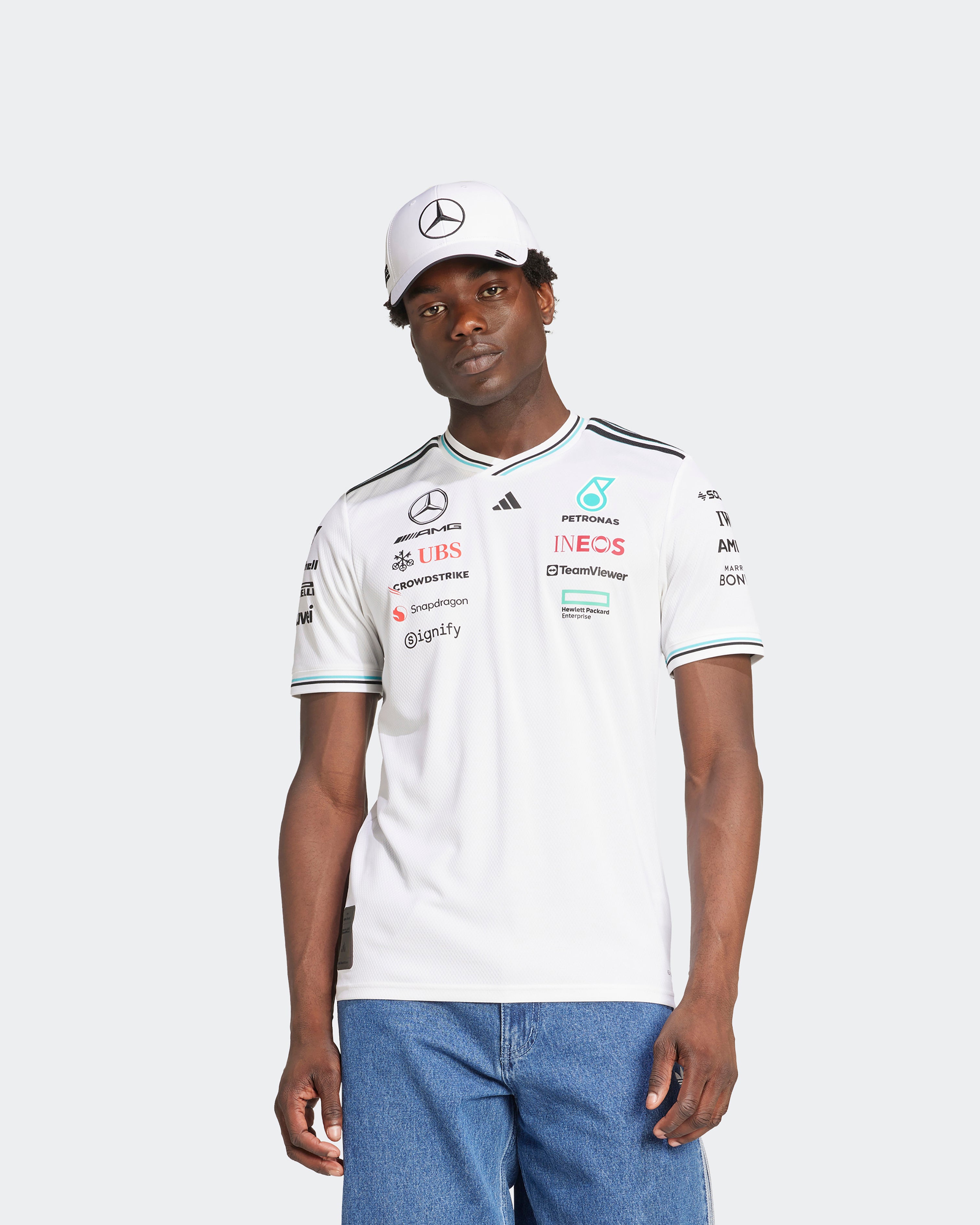 Mens 2025 Authentic Driver Tee White | Official Mercedes-AMG PETRONAS ...
